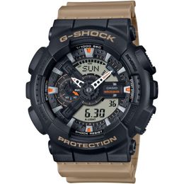 Casio G-SHOCK Chronograph Quarzuhr, Armbanduhr, Herrenuhr, digital, Resinband, 20 bar Wasserdichte beige-schwarz Moderner Chronograph für Herren