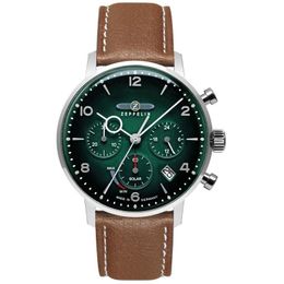 Zeppelin Chronograph &raquo;LZ 129 Hindenburg Solar Sustainable Planet&laquo; Armbanduhr, Herrenuhr, Solar, Datum, Stoppfunktion, Made in Germany cognacfarben...