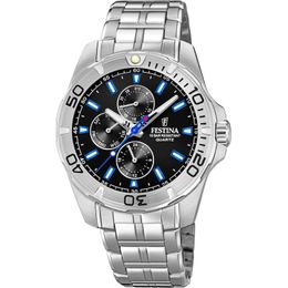 Festina Multifunktionsuhr Armbanduhr, Quarzuhr, Herrenuhr, Edelstahlarmband, bis 10bar wasserd. silberfarben Moderne Multifunktionsuhr für Herren