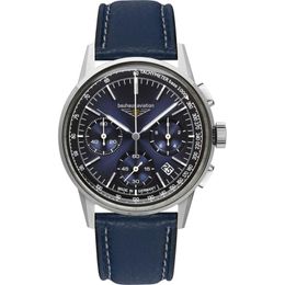 BAUHAUS Chronograph »G38« Quarzuhr, Armbanduhr, Herrenuhr, Made in Germany, Lederarmband, analog dunkelblau Topaktueller Herrenchronograph