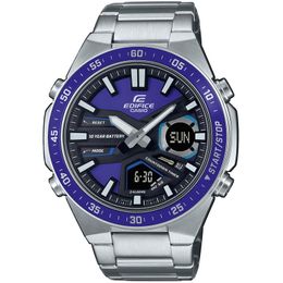 CASIO EDIFICE Chronograph Quarzuhr, Armbanduhr, Herrenuhr, Edelstahlarmband, bis 10bar wasserdicht blau-schwarz-edelstahlfarben Cooler Chronograph...