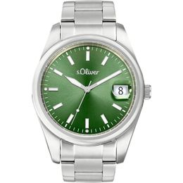 s.Oliver Quarzuhr Armbanduhr, Damenuhr, Herrenuhr, Datum, Edelstahlarmband silberfarben-gr&uuml;n Klassisch sch&ouml;ne Armbanduhr