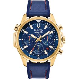 Bulova Chronograph »Marine Star« Armbanduhr, Quarzuhr, Herrenuhr, Lederarmband, Datum blau Ausdrucksstarker Herrenchronograph