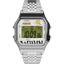Timex Digitaluhr »PEANUTS 80« Quarzuhr, Armbanduhr, Damenuhr, Herrenuhr, Edelstahlarmband silberfarben Formschöne Digitaluhr für Sie & Ihn