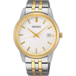 Seiko Quarzuhr Armbanduhr, Herrenuhr, Damenuhr, Datum, Edelstahlarmband silberfarben-goldfarben Zeitlose Uhr für Sie & Ihn