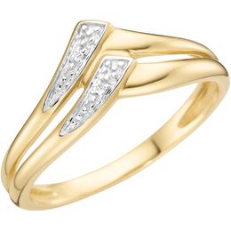 Firetti Damen Fingerring &raquo;Schmuck Geschenk Gold 375 Damenring Goldring V-f&ouml;rmig bicolor&laquo; mit Diamanten gold