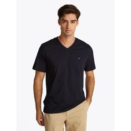 Tommy Hilfiger Herren V-Shirt &raquo;ESSENTIAL V-NECK TEE mit V-Ausschnitt und Markenlabel&laquo; unifarben, casual, regular fit, Baumwolle, V-Ausschnitt blau M