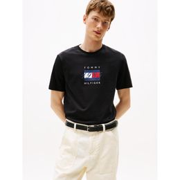 Tommy Hilfiger T-Shirt »LINEAR FLAG GRAPHIC« Rundhals, regular fit, Jersey Black L L Rundhalsshirt von Tommy Hilfiger