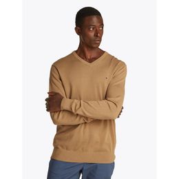 Tommy Hilfiger Strickpullover »ESSENTIAL COTTON V NECK mit V-Ausschnitt und Stickerei« unifarben, casual, regular fit, Baumwolle, V-Ausschnitt...