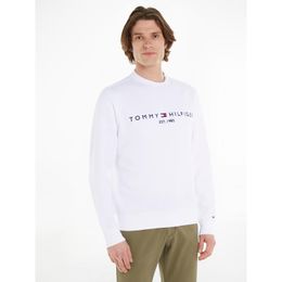 Tommy Hilfiger Herren Sweatshirt &raquo;TOMMY LOGO SWEATSHIRT mit Rundhals und Stickerei&laquo;, unifarben, casual, regular fit, Baumwollmix, Rundhals wei&szlig; S (46)