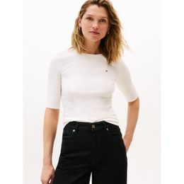 Tommy Hilfiger Damen Kurzarmshirt &raquo;SLIM 5X2 RIB C-NK 1/2 SLV mit Rundhals und Rippstruktur&laquo; unifarben, casual, slim fit, Viskosemix, Rundhals beige S 