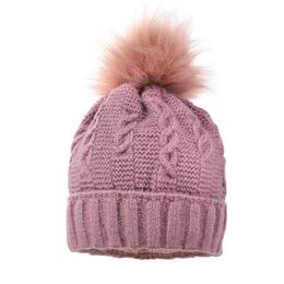 MaxiMo Jungen MaxiMo Strickm&uuml;tze angenehmer Materialmix, gef&uuml;ttert, Bommel, breiter Umschlag lila