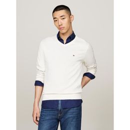 Tommy Hilfiger Strickpullover »ESSENTIAL COTTON V NECK mit V-Ausschnitt und Stickerei« unifarben, casual, regular fit, Baumwolle, V-Ausschnitt...