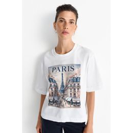 Richroyal Damen RICHROYAL T-Shirt mit nostalgischem Print und Strasssteinen, Rundhals, casual fit wei&szlig; XS