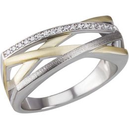 Firetti Fingerring »Schmuck Geschenk Silber 925 Silberring Ring Bicolor« mit Zirkonia (synth.) silberfarben-gelbgoldfarben-kristallweiß 60...