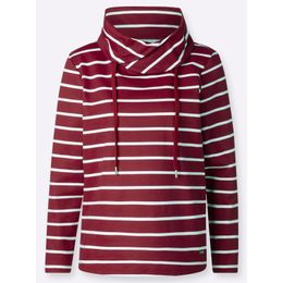 WITT Damen Sweatshirt mit &uuml;berlappendem Rollkragen, dunkelrot-wei&szlig;-geringelt, Gr&ouml;&szlig;e 46