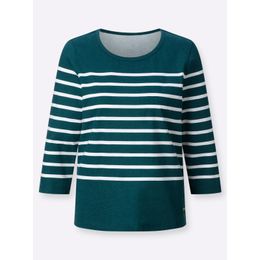 WITT Damen Ringelshirt mit Rundhals-Ausschnitt, petrol-geringelt, Gr&ouml;&szlig;e 48