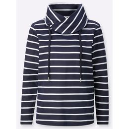 WITT Damen Sweatshirt mit &uuml;berlappendem Rollkragen, marine-wei&szlig;-geringelt, Gr&ouml;&szlig;e 48