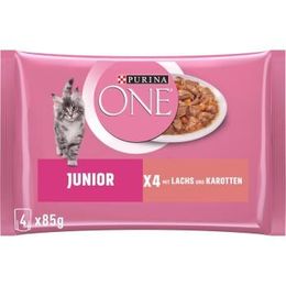 Purina ONE Junior Kittenfutter nass zarte St&uuml;ckchen in Sauce Lachs 12x4x85 g