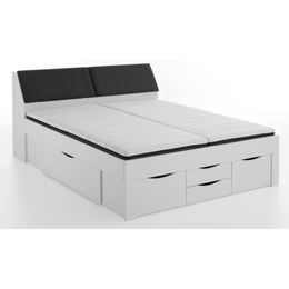Stauraumbett Relita "Maxi", weiß, B:185cm H:103,8cm L:237,5cm, Bezug Kopfteil: 100% Polyester, Betten, mit Schubladen und Stauraum im Kopfteil
