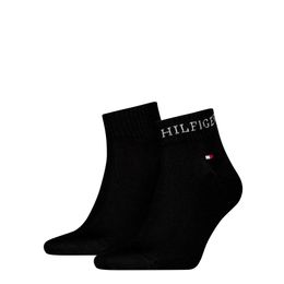 Kurzsocken Tommy Hilfiger "TH MEN QUARTER 2P HILFIGER TAB", Herren, Gr. 39-42, schwarz, Baumwollmischung, normal, Socken, Logo-Flag und Schriftzug