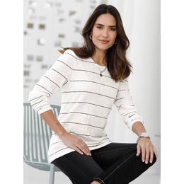 WITT Damen Langarmshirt mit Jacquard-Streifen, wei&szlig;-schwarz-geringelt, Gr&ouml;&szlig;e 52