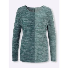 WITT Damen Langarm-Pullover im 2-farbigen Melange-Strick, petrol-kalkmint-meliert, Gr&ouml;&szlig;e 56