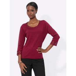 WITT Damen 3/4 Arm-Pullover im exklusiven Material-Mix, dunkelrot, Gr&ouml;&szlig;e 40