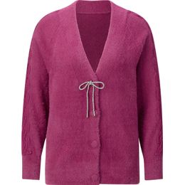 WITT Damen Feinstrickjacke mit Spitzenband in Flecht-Optik, erika, Gr&ouml;&szlig;e 38