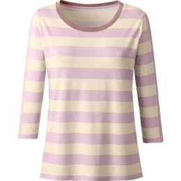 Heine Witt Damen 3/4-Arm-Shirt mit Glitzergarn-Details, ros&eacute;-elfenbein-geringelt, Gr&ouml;&szlig;e 48