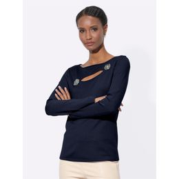WITT Damen Feinstrickpullover mit Cut-Out, marine, Gr&ouml;&szlig;e 38