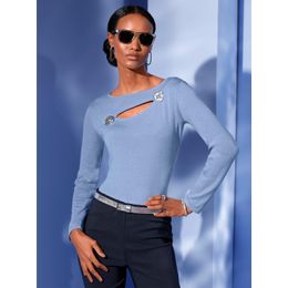 WITT Damen Feinstrickpullover mit Cut-Out, bleu, Gr&ouml;&szlig;e 38