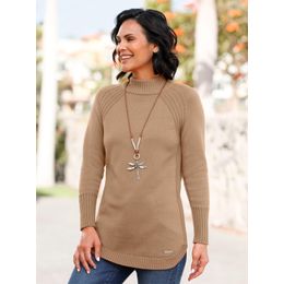 WITT Damen Longpullover mit abgerundetem Saum, camel, Gr&ouml;&szlig;e 38