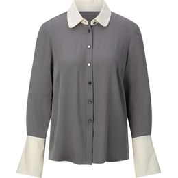 WITT Damen Klassische Bluse im Materialmix, anthrazit-ecru-gemustert, Gr&ouml;&szlig;e 48