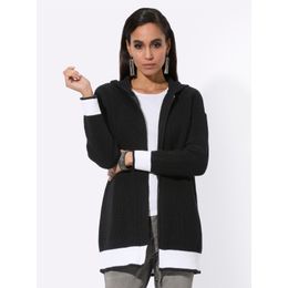 WITT Damen Kapuzenstrickjacke , kontraststark gearbeitet, schwarz-wei&szlig;, Gr&ouml;&szlig;e 36