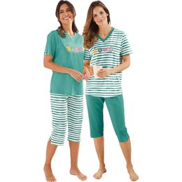 Comtessa Damen Capri-Schlafanz&uuml;ge in Single-Jersey-Qualit&auml;t gr&uuml;n + gr&uuml;n-geringelt, Gr&ouml;&szlig;e 48/50