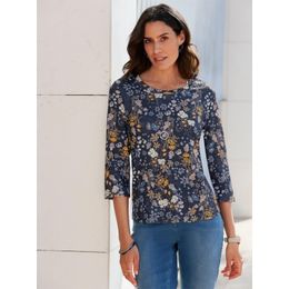 WITT Damen Print-Shirt in Feinststrick-Optik, marine-sesam-bedruckt, Größe 36