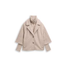 Tom Tailor Damen Bouclé Cape Jacke im 2-in-1-Look, beige, Meliert, Gr. XXL