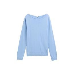 Tom Tailor Damen Strickpullover mit U-Boot-Ausschnitt, blau, Uni, Gr. XS