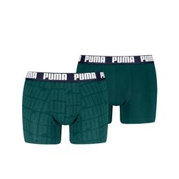 Boxershorts Puma "Puma MEN LOGO PRINT BOXERS 2P", Herren, Gr. XXL, grün (grün, navy), Single Jersey, Obermaterial: 95% Baumwolle, 5% Elasthan, körpernah, Unterhosen, elastischer Logobund, ohne Eingriff