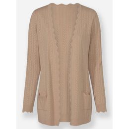 WITT Damen Ajourstrickjacke im Mix aus Rippstruktur und Ajour, beige, Gr&ouml;&szlig;e 40