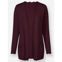WITT Damen Ajourstrickjacke im Mix aus Rippstruktur und Ajour, burgund, Gr&ouml;&szlig;e 54