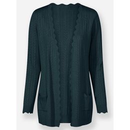 WITT Damen Ajourstrickjacke im Mix aus Rippstruktur und Ajour, petrol, Gr&ouml;&szlig;e 38