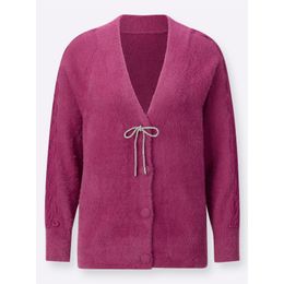 WITT Damen Feinstrickjacke mit Spitzenband in Flecht-Optik, erika, Gr&ouml;&szlig;e 36