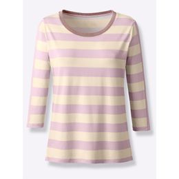 Heine Witt Damen 3/4-Arm-Shirt mit Glitzergarn-Details, ros&eacute;-elfenbein-geringelt, Gr&ouml;&szlig;e 36
