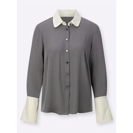 WITT Damen Klassische Bluse im Materialmix, anthrazit-ecru-gemustert, Gr&ouml;&szlig;e 36