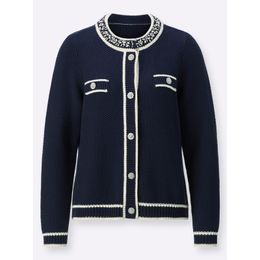 WITT Damen Cardigan mit Glitzerkn&ouml;pfen, marine-champagner-gemustert, Gr&ouml;&szlig;e 40