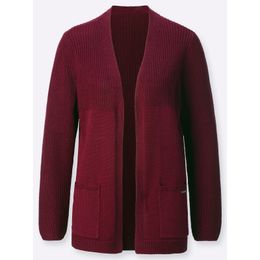 WITT Damen Strickjacke in langer, offener Form, dunkelrot, Gr&ouml;&szlig;e 36
