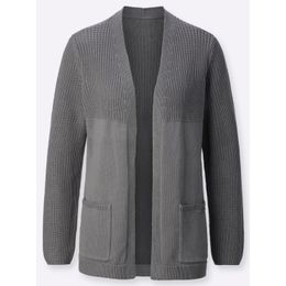 WITT Damen Strickjacke in langer, offener Form, grau, Gr&ouml;&szlig;e 46