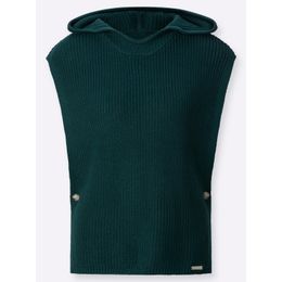 WITT Damen Kapuzenpullover in Poncho-Optik, petrol, Gr&ouml;&szlig;e 36